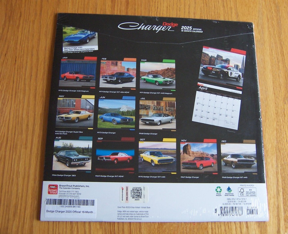 Dodge Charger BrownTrout 2025 12 x 12 Wall Calendar NEW | eBay