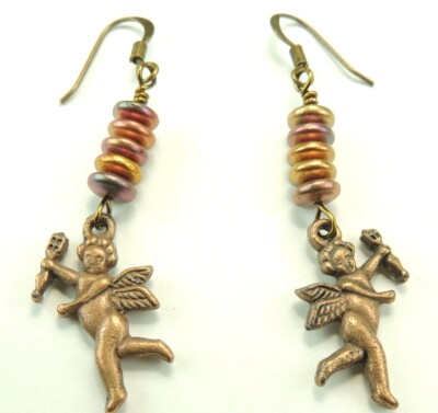 Bronze Cupid Earrings with Czech Disk Beads Handmade Jewelry | eBay