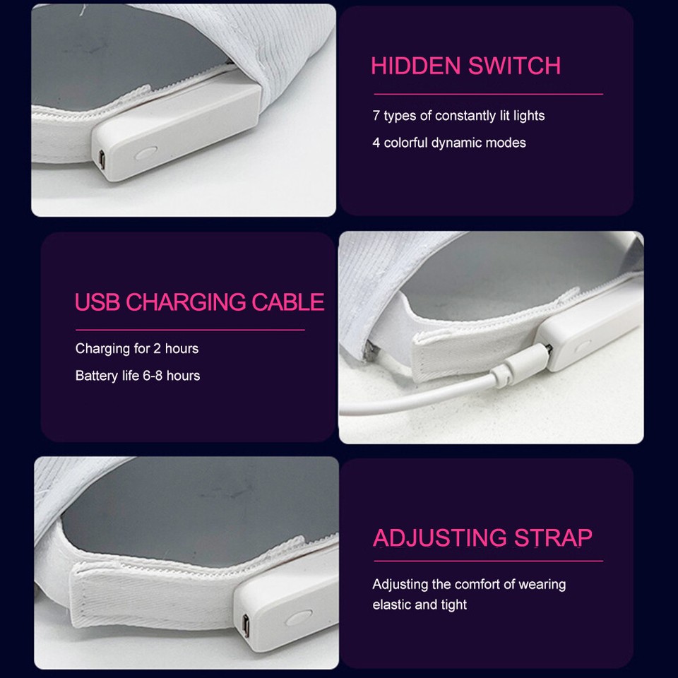 Fiber Optic Couples Flashing Caps with 7 Colors for Women Men Music ...