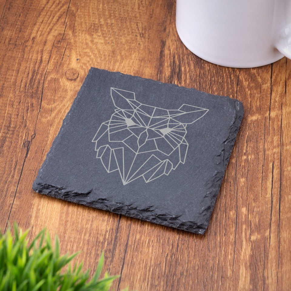 Geometric Animal Slate Coaster Laser Engraved Shabby Chic Coffee Tea ...