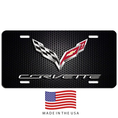 Corvette Vanity Art Aluminum License Plate Tag Black | Yellow ...