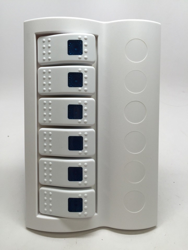 MARINE BOAT WATERPROOF WHITE SWITCH PANEL CIRCUIT BREAKER 6 GANG BLUE ...