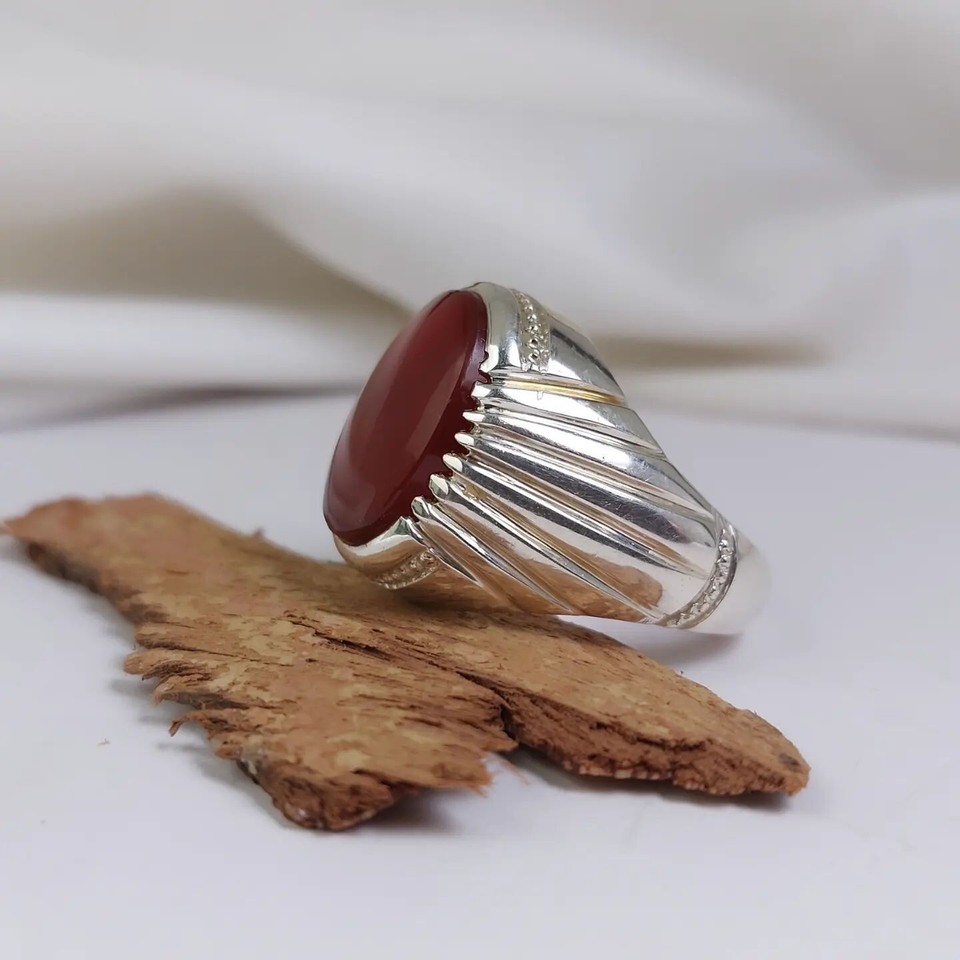 Top Quality Brown Yemeni Aqeeq Stone Sterling Silver Ring Rare Haqeeq ...