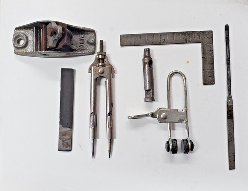 Vintage and miniature tool collection, plane, chisel, compas and square ...