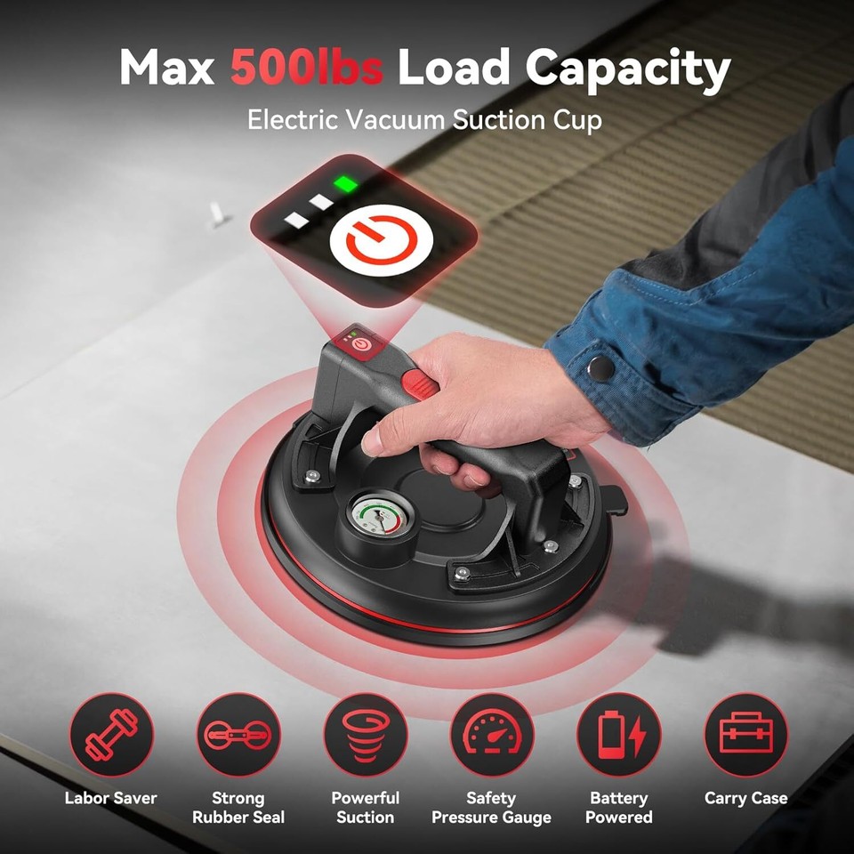 Avhrit Electric Suction Cup Lifter 500lbs 8'' Vacuum Suction Cup Lift ...