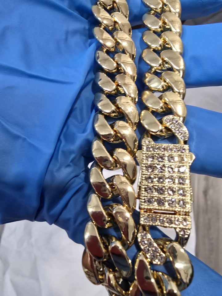 NWT Gold-Tone Cuban Link Set: 20" Necklace & 7-7.5" Bracelet - Iced-Out ...