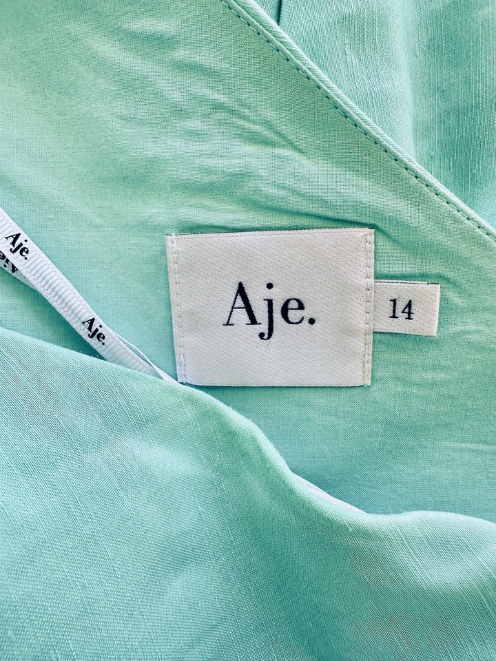 Aje Bonjour asymmetric mini Dress One Shoulder Mint Green Linen Size AU ...