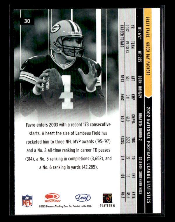 2003 Leaf Rookies & Stars #30 Brett Favre Green Bay Packers | eBay