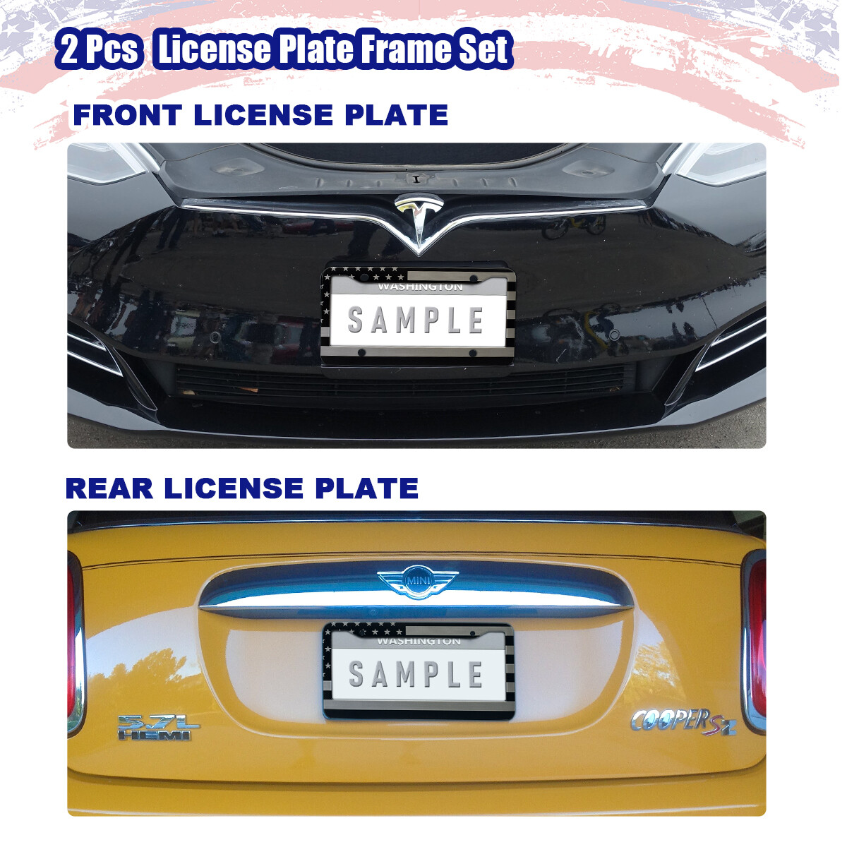 2pcs For Ford Accessories American US Flag Car Truck License Plate ...