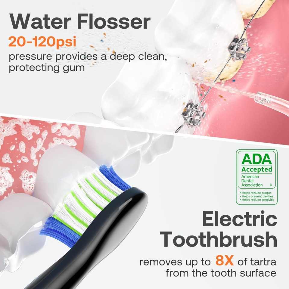 Cordless Water Dental Flosser & Sonic Toothbrush – 5 Adjustable Modes ...