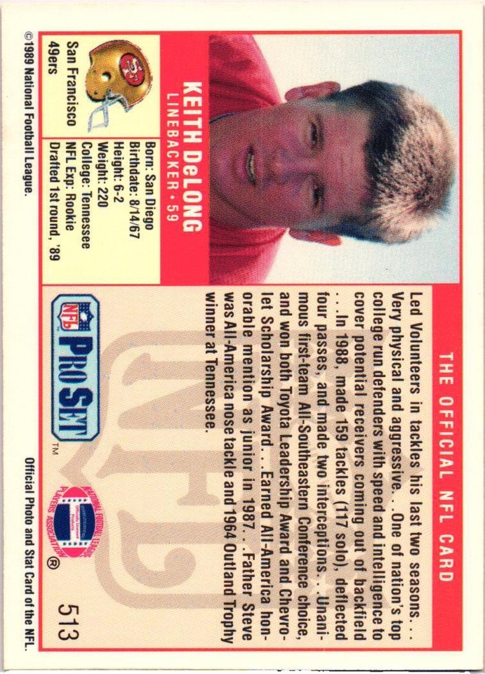 1989 Pro Set 513 Keith DeLong San Francisco 49ers PSP, RC | eBay