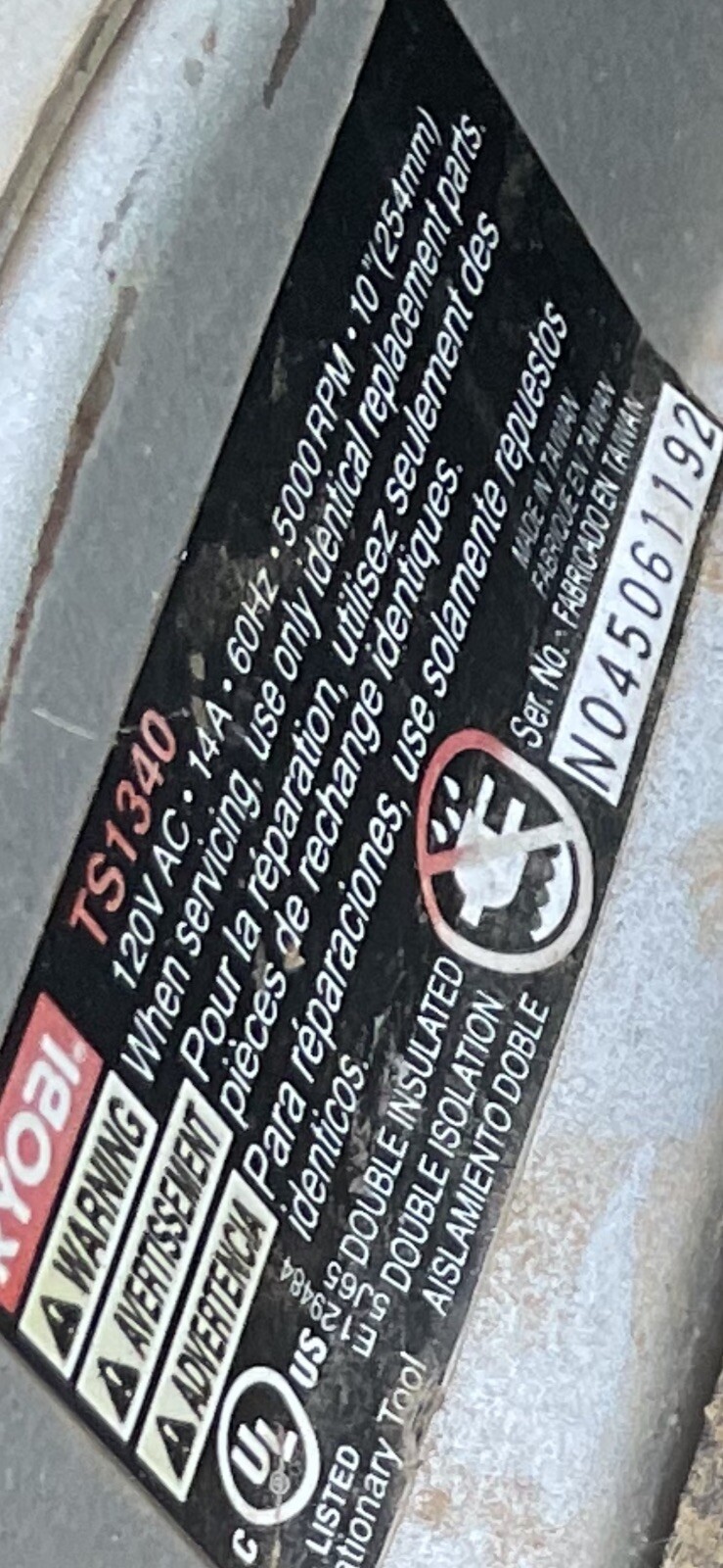 RYOBI TS1340 120V Compound Mitre Saw 10” 254mm Complete Tested Working ...