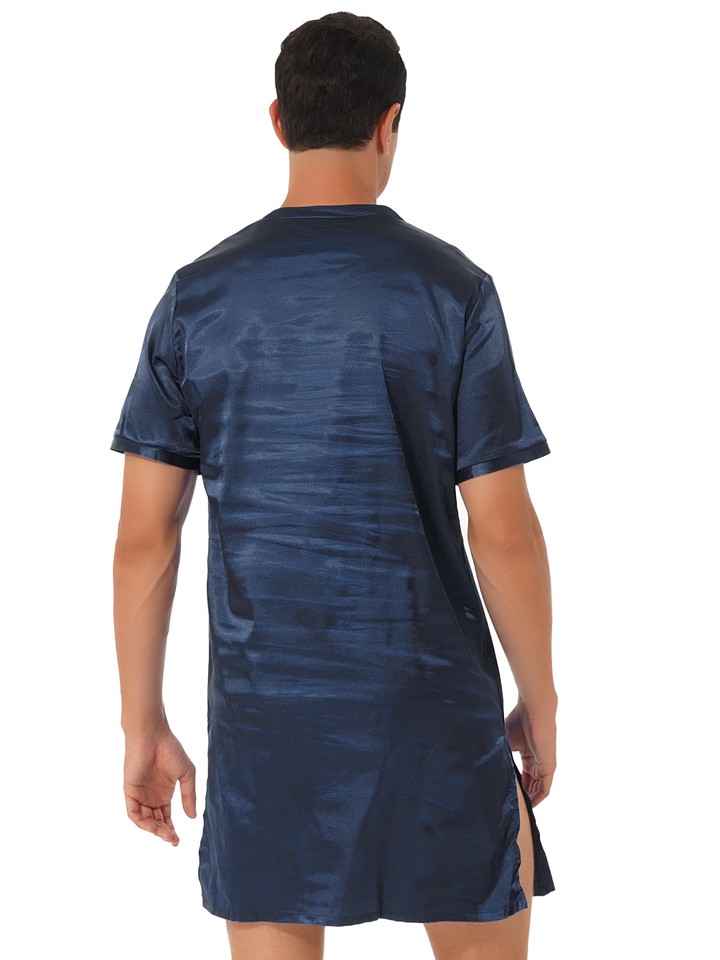 Men's Pajamas Robes Satin Nightwear V-Neck Lounge NightShirt Comfy ...
