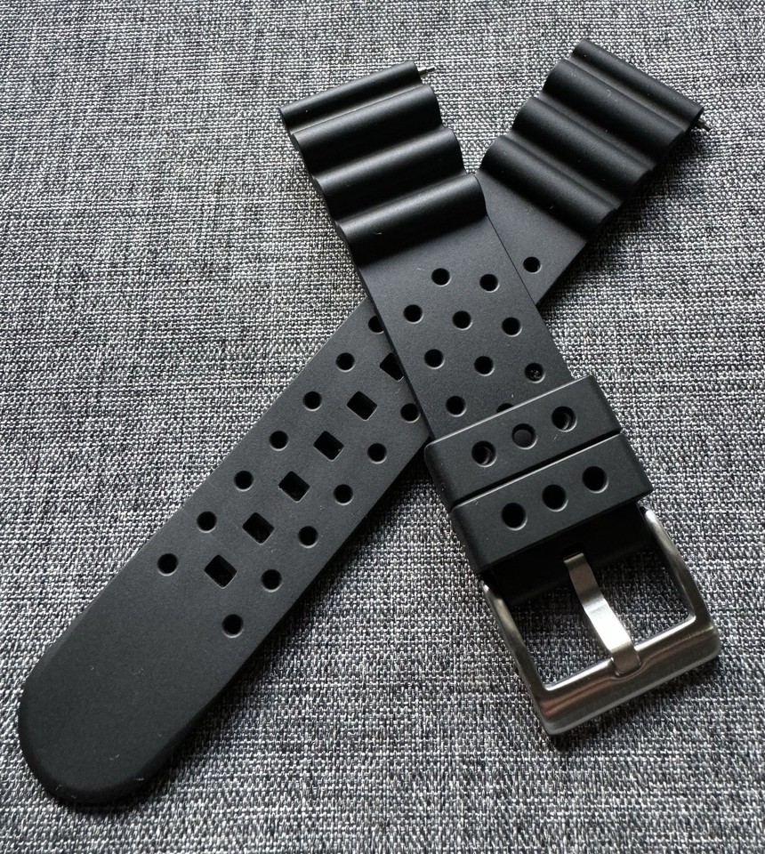 Premium FKM Rubber Sports Watch Strap Matte Black 20/22/24mm ...