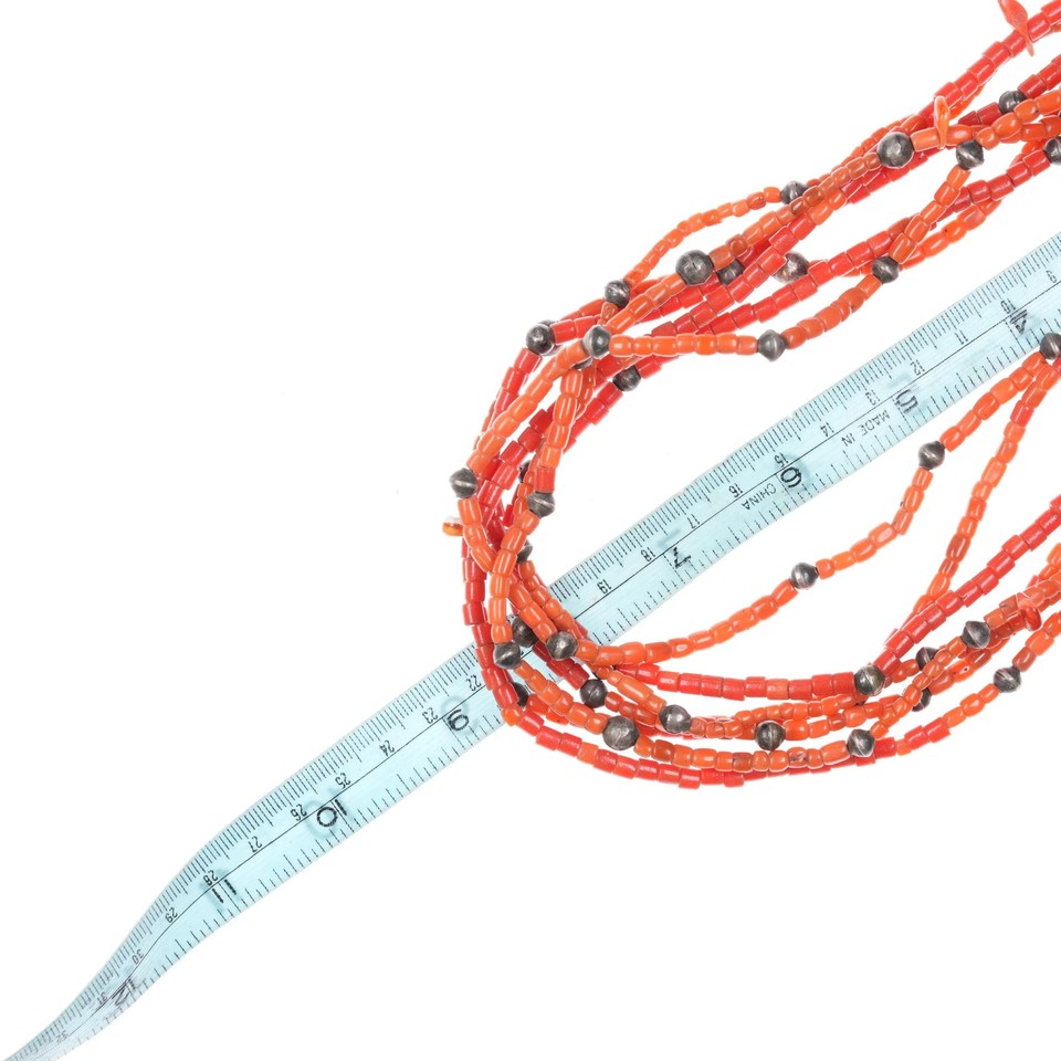 7 Strand Vintage Santo Domingo red coral necklace w/sterling silver ...