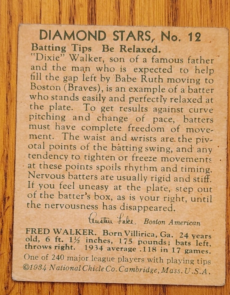 1935 Diamond Star #12 YANKEES Dixie Walker EX ( A REAL BEAUTY ) | eBay