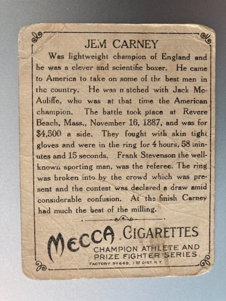 1910 Mecca T220 JEM CARNEY boxer boxing tobacco card B16 | eBay