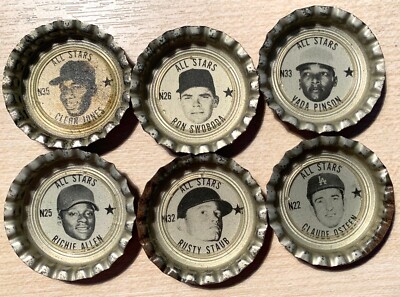 6 1967 FRESCA BASEBALL BOTTLE CAPS PINSON ALLEN STAUB OSTEEN SWOBODA C ...