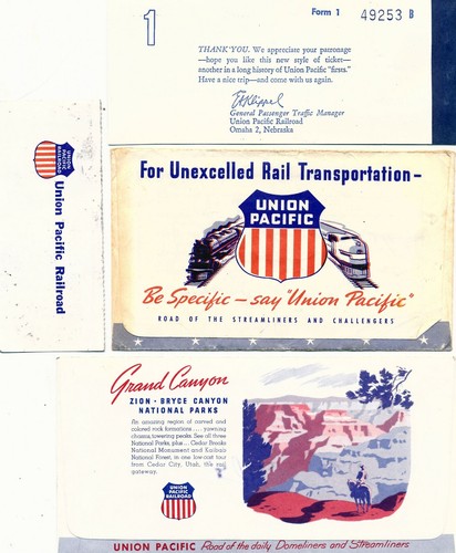 6 Vintage Union Pacific Paper Items, 3 Ticket Packets, 2 Envelopes, 1 ...