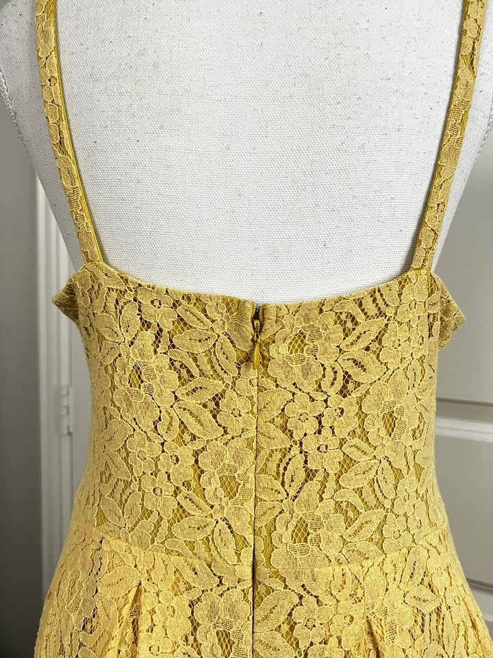 Guess Women’s Yellow Floral Lace V-Neck Fit & Flare Dress Size 10 | eBay