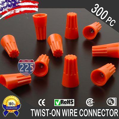 (300) Orange Twist-On Wire Connector Connection nuts 22-14 Gauge Barrel ...