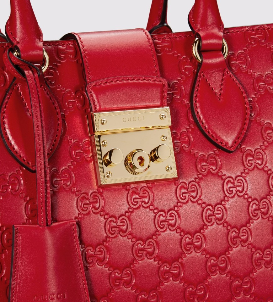 Gucci Borsa Padlock Gucci Signature Top Handle Leather Bag, Red, MSRP ...