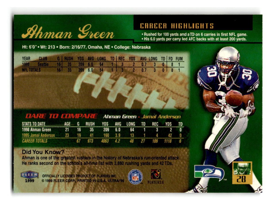 1999-Ultra-#28-Ahman Green-Seattle Seahawks | eBay