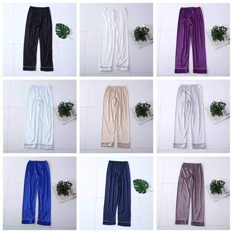 Men Satin Pants Loose Long Silk Pajamas Trousers Bottoms Summer ...