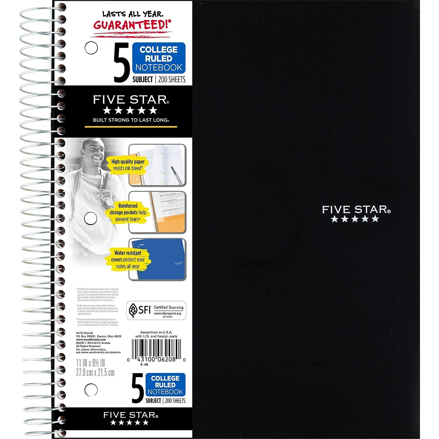 Five Star 5-Subject Notebook 8.5" x 11" College Ruled 200 Sheets 958110 ...