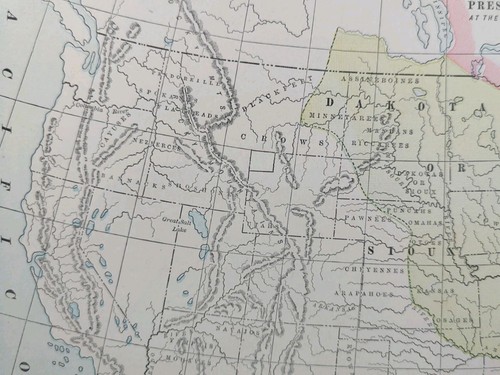Vintage 1896 INDIAN NATIONS Map 14"x11" ~ Old Antique CHEROKEE CHOCTAW ...