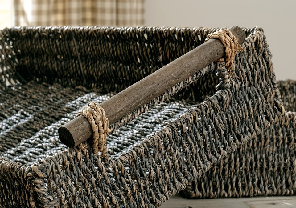 Halima Bohemian Woven Wicker 2 Piece Storage Tray Set, Gray | eBay