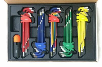 45 PCS EXTRA LONG ARM METRIC + IMPERIAL + TORX KEY WRENCH ALLEN KEY HEX ...