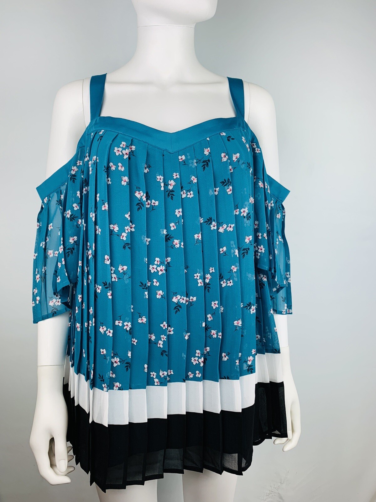 Lane Bryant Color Block Pleated Floral Blue White Black OffShoulder ...