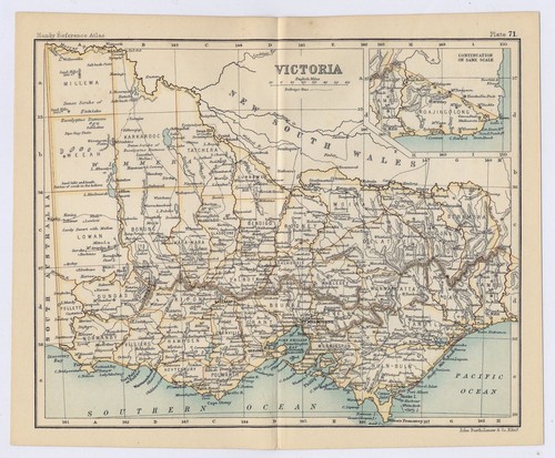 1912 ANTIQUE MAP OF VICTORIA / AUSTRALIA / VERSO CITY MAP OF MELBOURNE ...