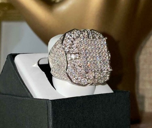 Mens Bling Ring Ice Out 2.5ct Iced CZ bling 14k White Gold Pinky Rings ...