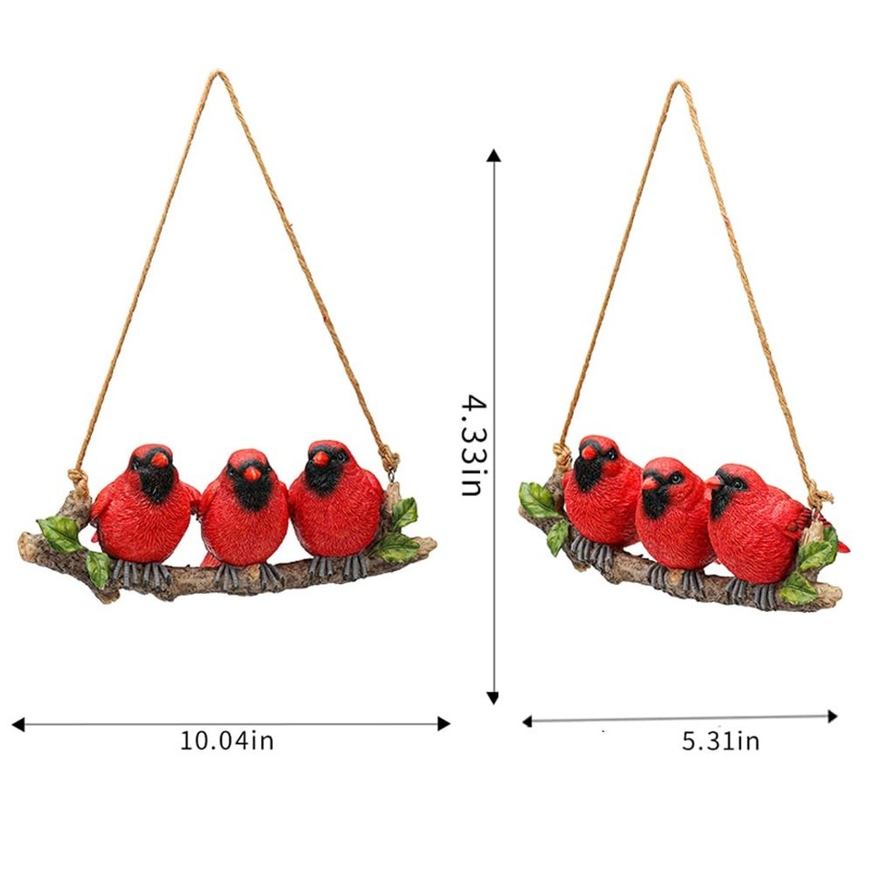 Cardinal Bird Wall Sculpture Decor Art Red Bird Ornaments Resin Statue ...