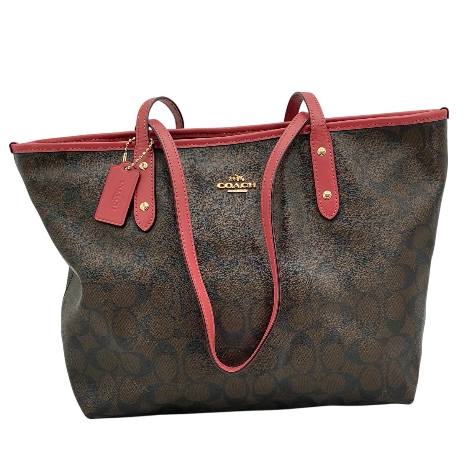 Coach City Zip Tote Signature Canvas F58292 Brown Pink - Gem