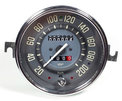 VW BUG BUS GHIA ISP 200 KLM SPEEDOMETER w/TRIP ODOMETER BEIGE NUMERICAL ...