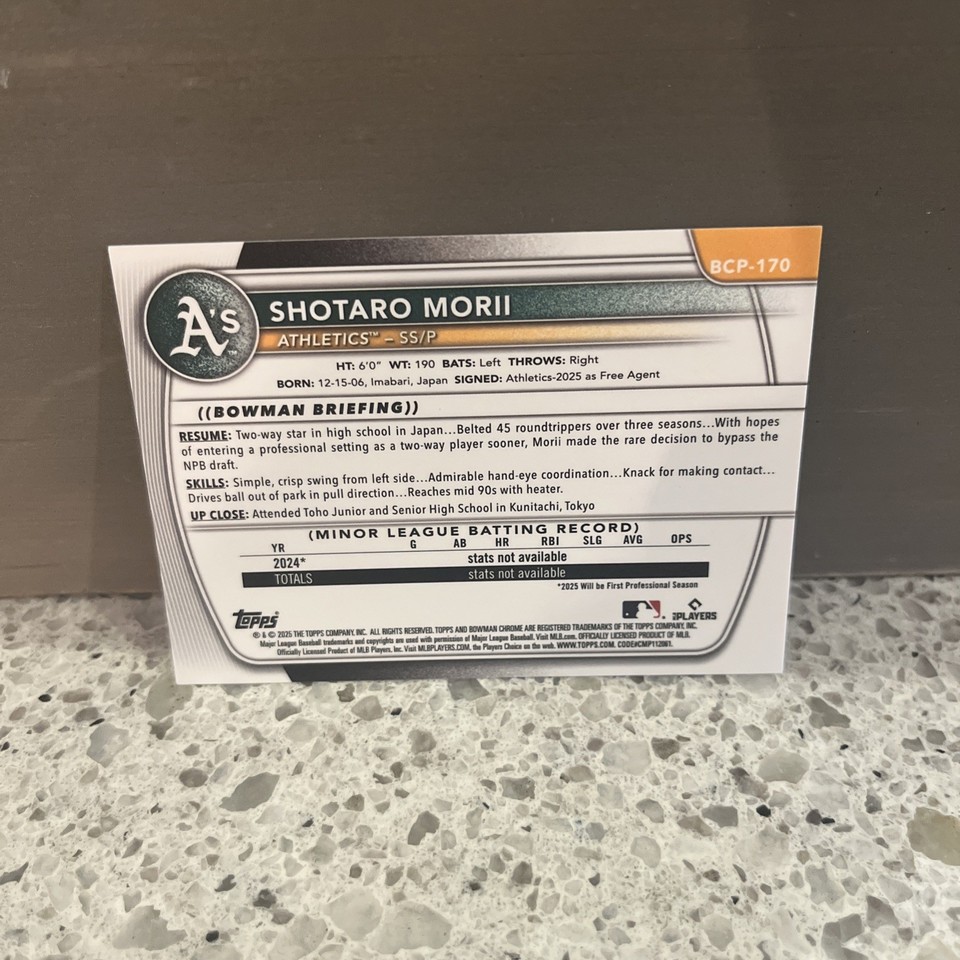 2025 Bowman Chrome 1st Shotaro Morii Base Athletics | eBay