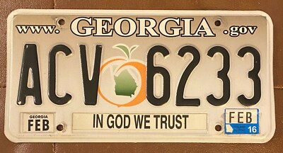 Georgia 2016 IN GOD WE TRUST License Plate # ACV 6233 | eBay