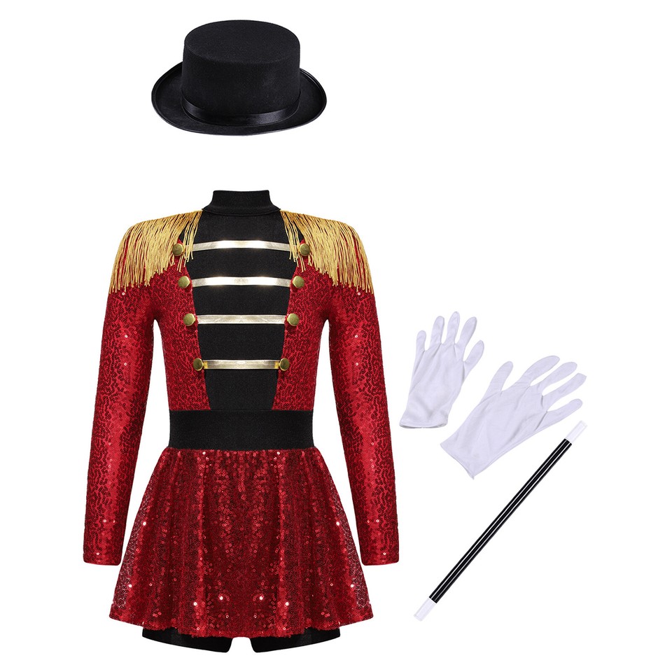 UK Girls Circus Ringmaster Dress w/Hat Magic Wand Gloves Cosplay Fancy ...