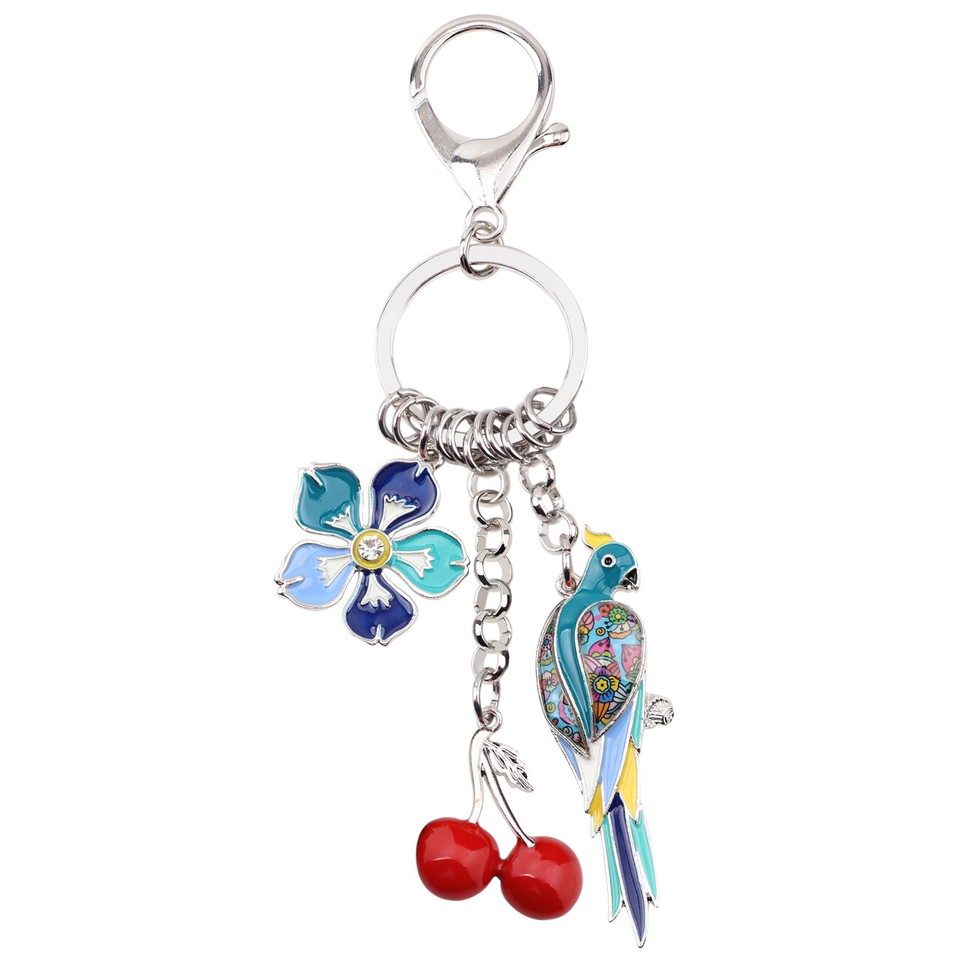 Enamel Alloy Bird Parrot Cherry Flower Keychain Rings For Women Bag ...