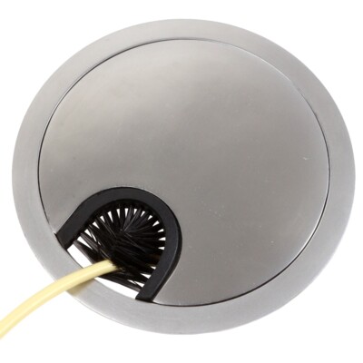 80mm SATIN CHROME DESK GROMMET Computer Table Hole Cover Cap Cable Wire ...