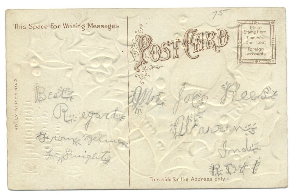 CHRISTMAS gold bells holly Old English font c1910 vintage embossed ...