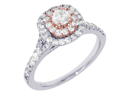 Ladies Squircle Real Diamond Double Halo Ring 1CT 14K Rose-White Gold ...