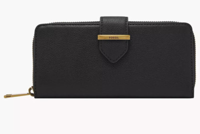 Fossil Bryce Black Leather Clutch SWL2861001 Purse NWT Zip Around ...