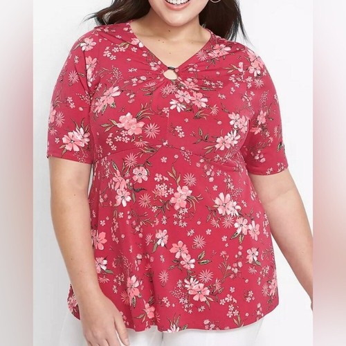 Lane Bryant size 26/28 stretchy flowy pink floral t shirt super soft ...