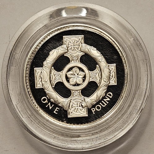 Irish Celtic Cross Silver Proof One Pound Coin with original box and ...