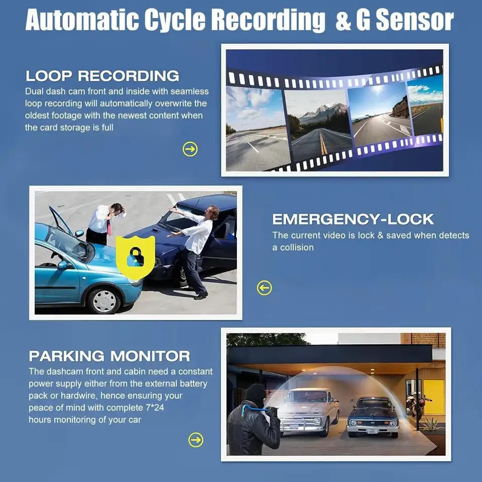 Car Three Lens Dash Cam WiFi HD 1080P DVR Video Recorder Camera Loop ...