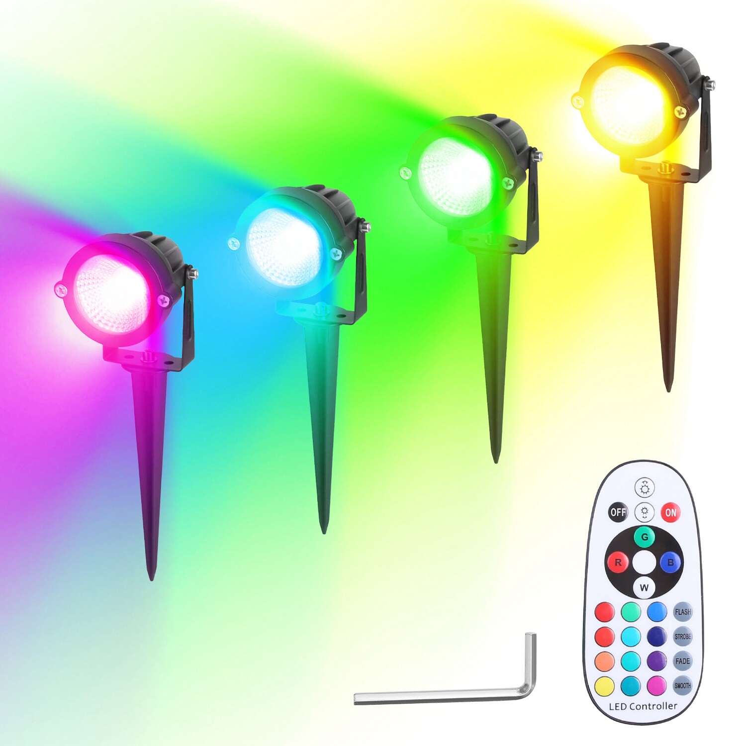 4pcs Landscape Lights 6W Spotlights Outdoor RGB Color Changing LED Yard ...
